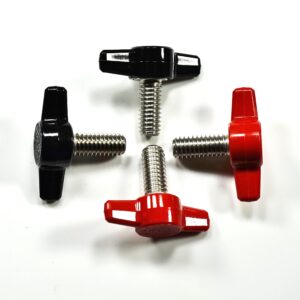 5/16”-18 x 3/4" Thumb Screw Stainless Steel Red/Black Thumbscrews Tee Wing Thumb Screws Coarse Threads Plastic Knob Thumbscrew Stud 3/4" - Built in USA - Packs of 2,4,or 8pc’s (4)