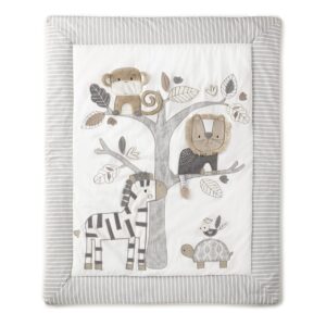 Levtex Baby - Kenya Baby Bed Set - Grey and Taupe - Jungle Animal - 5 Piece Set Includes Reversible Quilt, Fitted Sheet, Dust Ruffle, Hamper, Wall Decals