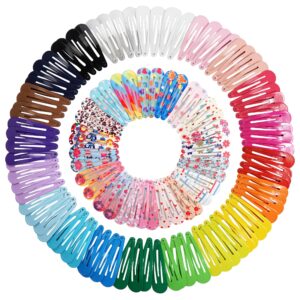 clips for hair, 120 pcs 2 inch metal barrettes snap hair clips for girls kids teens women, cute candy color hair pins for birthday party gift, 40 assorted colors (pattern print & solid color)