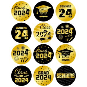 lucleag 360 pcs 2024 graduation stickers, class of 2024 grad stickers for envelopes, round 2024 black and gold graduation stickers for envelope seals candy greeting cards party supplies