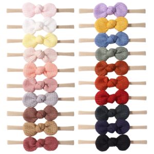 doboi 20pcs 2.5 inches baby girls hair mini waffle bows headbands elastic nylon hairbands soft hair accessories for newborns infants toddlers and kids