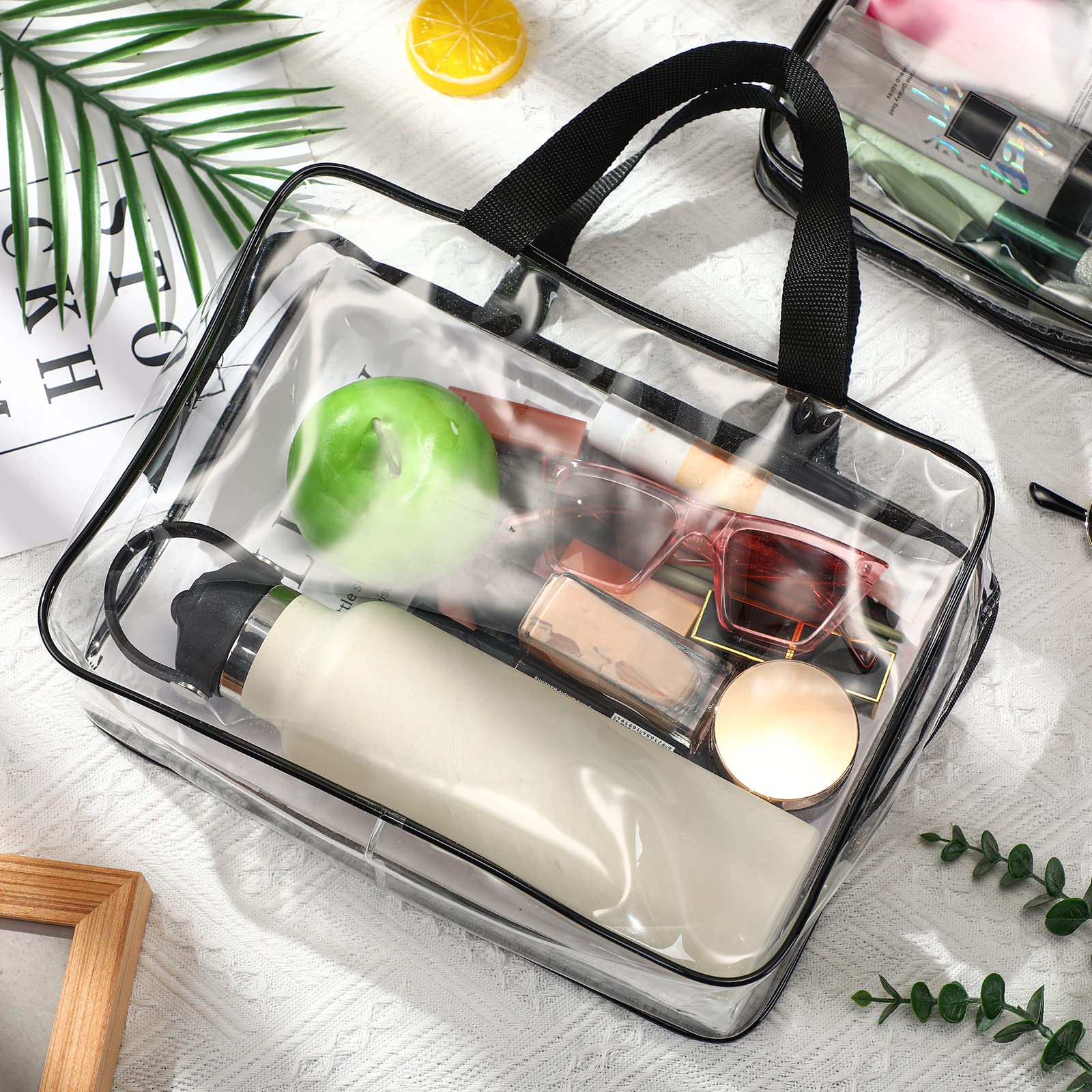 15 Pcs Clear Makeup Bags Toiletry Bag with Zipper Handle PVC Waterproof Cosmetic Bags Set Transparent Travel Pouch Clear Makeup Organizer for Travel Airport Business, 3 Sizes