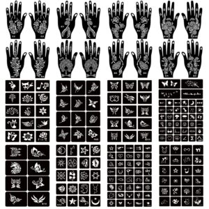 ChurlChurl Henna Tattoo Stencil Kit 190pcs, 24 Sheets Henna Stencils Reusable Temporary Indian Arabian Glitter Airbrush Tattoo Stencils for Face Body Paint DIY