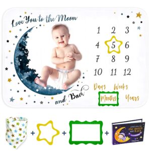 baby monthly milestone blanket boy, boy & girl [60'' x 40''] milestone blanket for baby boy, super soft includes photo album- baby growth chart blanket, baby monthly milestone