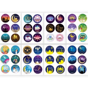 lucleag 192 pcs ramadan stickers, ramadan kareem envelopes stickers, eid mubarak for kids, round ramadan mubarak sticker for eid gifts envelope seals candy greeting cards party favor