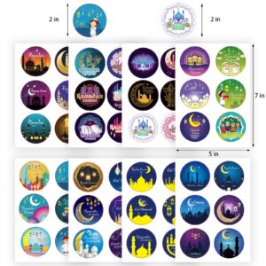 Lucleag 192 PCS Ramadan Stickers, Ramadan Kareem Envelopes Stickers, Eid Mubarak for Kids, Round Ramadan Mubarak Sticker for Eid Gifts Envelope Seals Candy Greeting Cards Party Favor