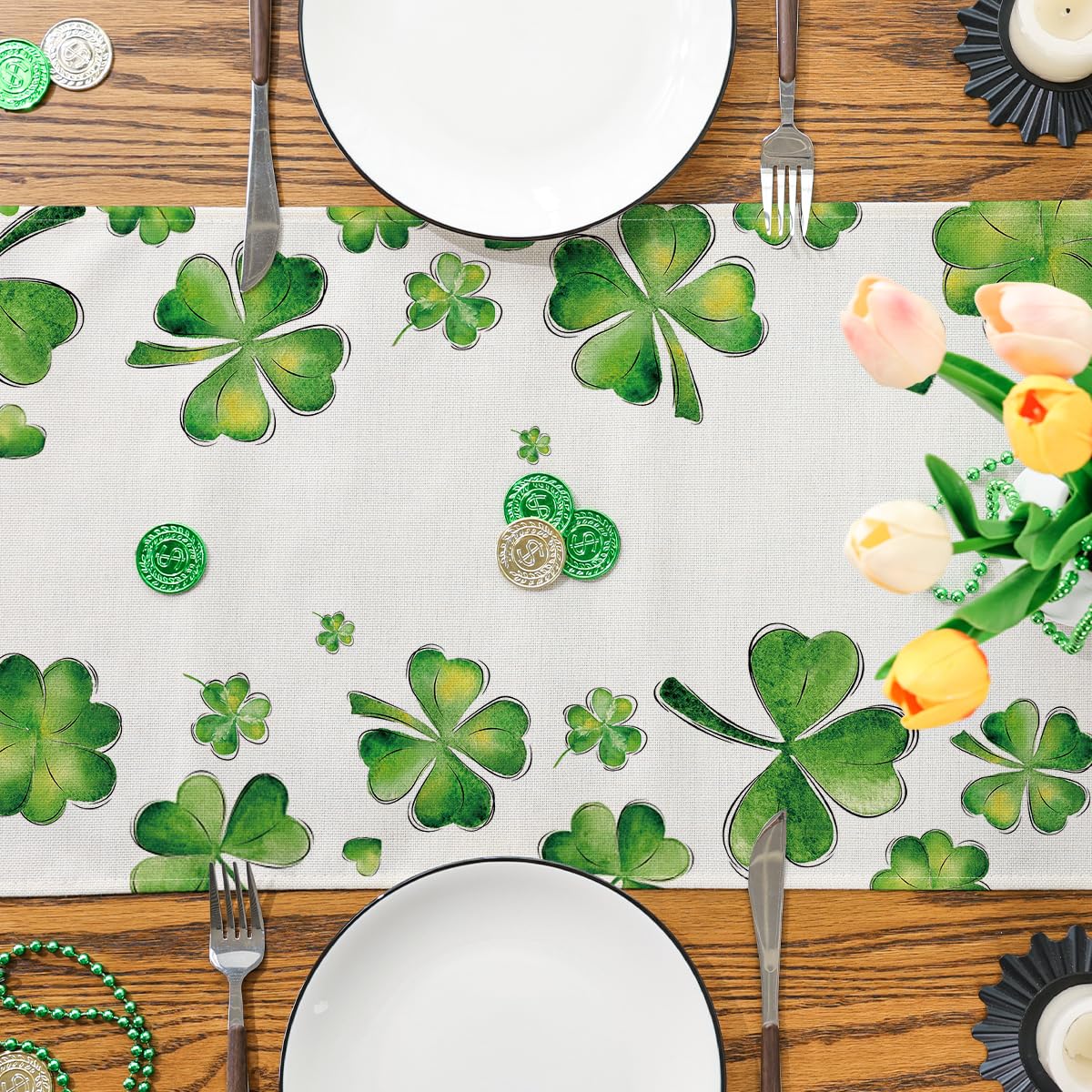 Siilues St. Patrick's Day Table Runner, St. Patrick's Day Decorations Shamrock Seasonal Spring Holiday Table Decorations for St. Patrick's Day Party Dining Table Decor (13'' x 72'')