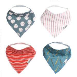 copper pearl baby bandana bibs - 4 pack soft cotton baby bibs for drooling and teething, absorbent drool bibs for baby girl and boy, adjustable to fit newborns to toddlers, tons of styles (slugger)