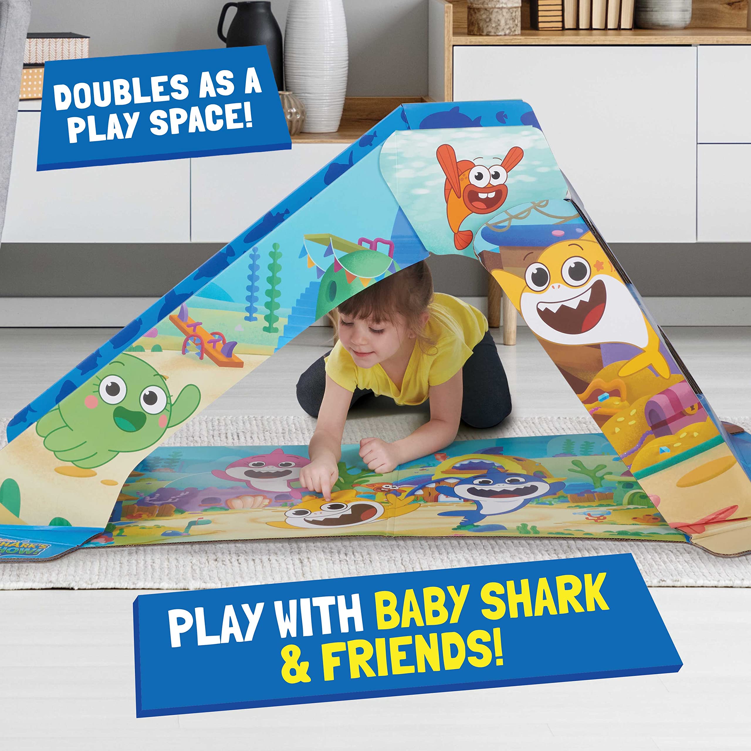 Pop2Play Indoor Playground – Baby Shark Slide for Kids – Durable Foldable Cardboard Slides 100% Safe for Toddlers, Multicolored