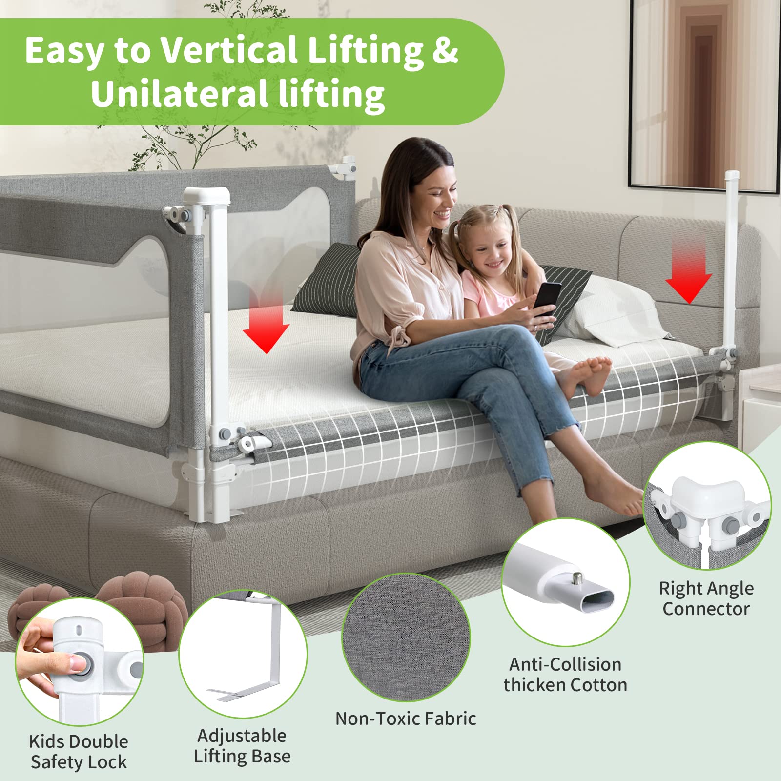 melafa365 Bed Rails for Toddlers,Upgrade Baby Bed Rail Guard Height Adjustable Specially Designed for Twin, Full, Queen, King Size