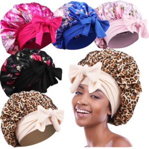 5pcs satin bonnets for black women, large bonnet with tie band, jumbo braids bonnet, b