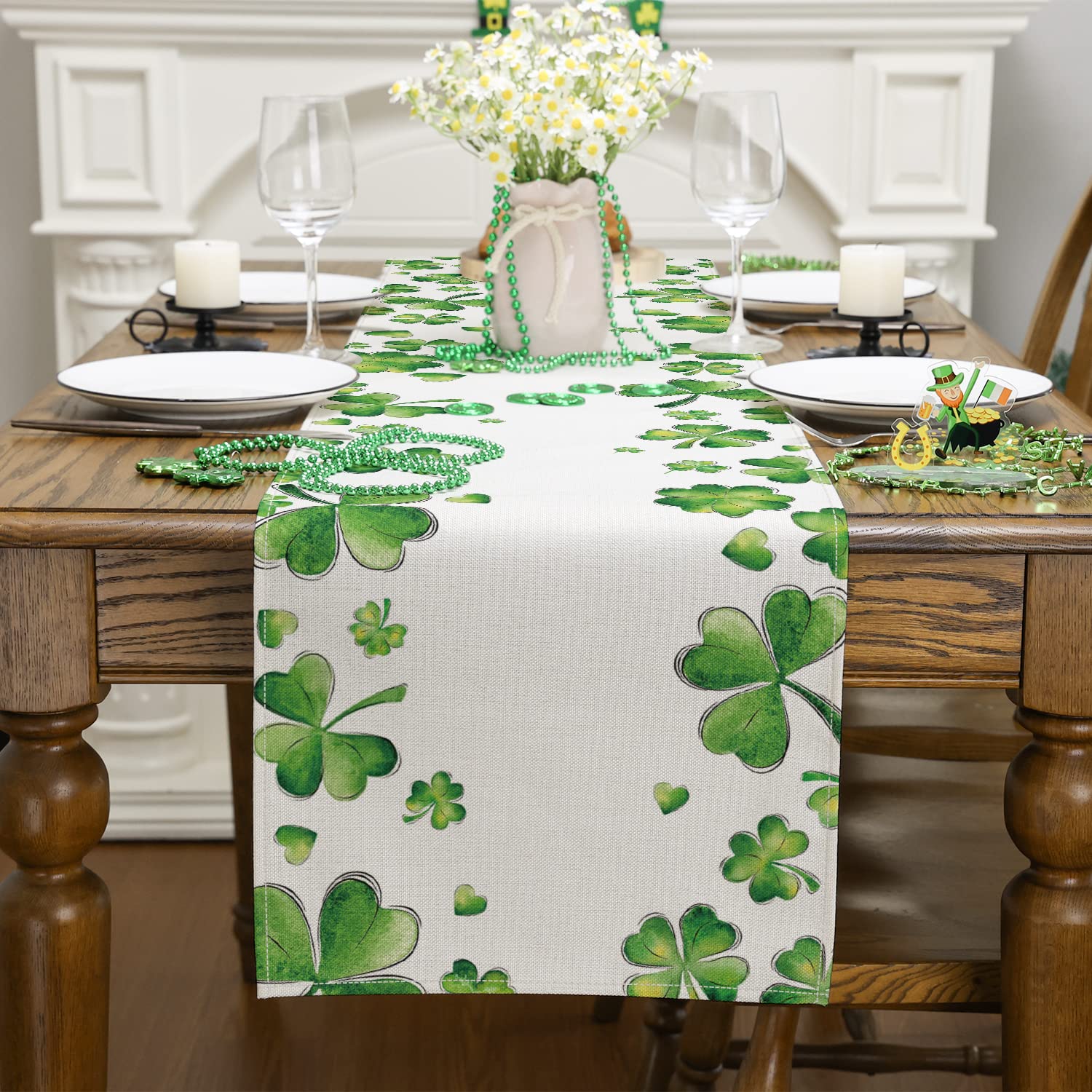 Siilues St. Patrick's Day Table Runner, St. Patrick's Day Decorations Shamrock Seasonal Spring Holiday Table Decorations for St. Patrick's Day Party Dining Table Decor (13'' x 72'')