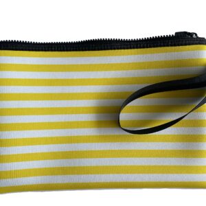 Scout + Ochre Neoprene Swimsuit Bag Pouch with Zipper - Waterproof Wet Bag for Swimwear, Diapers, Cosmetics, Travel Toiletries - great for Beach, Pool, Strollers, Gym - 11.5x8in (Yellow White Stripe)