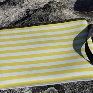 Scout + Ochre Neoprene Swimsuit Bag Pouch with Zipper - Waterproof Wet Bag for Swimwear, Diapers, Cosmetics, Travel Toiletries - great for Beach, Pool, Strollers, Gym - 11.5x8in (Yellow White Stripe)