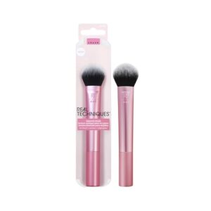 real techniques tapered cheek makeup brush, for blush, highlighter, loose, or pressed powder, synthetic bristles, precise makeup application, stocking stuffer, cruelty free, 1 count