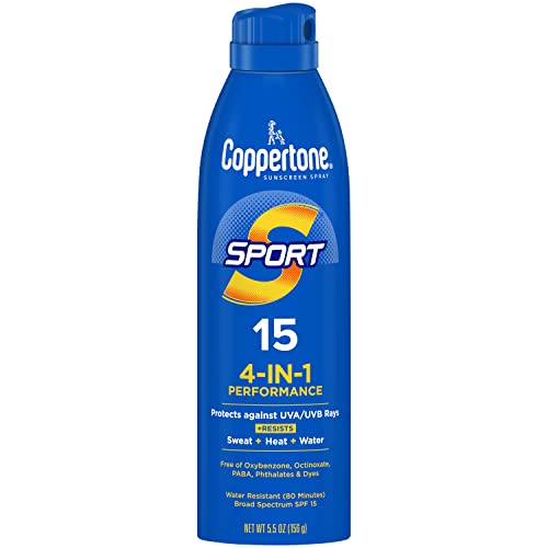 Coppertone Sport Sunscreen Spray, Broad Spectrum SPF 15 Water Resistant Spray Sunscreen, 5.5 Oz, Pack of 3