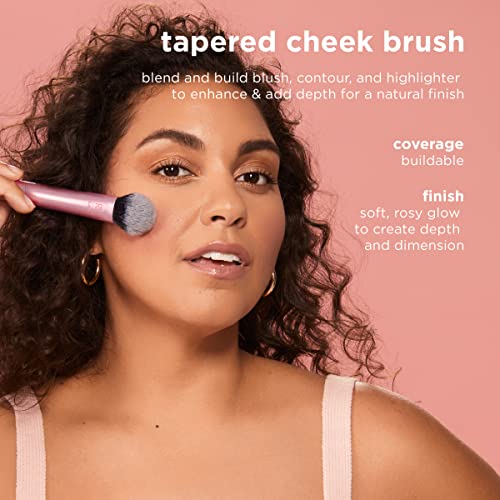 Real Techniques Tapered Cheek Makeup Brush, For Blush, Highlighter, Loose, Or Pressed Powder, Synthetic Bristles, Precise Makeup Application, Stocking Stuffer, Cruelty Free, 1 Count