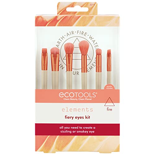 EcoTools Elements Fiery Eye Makeup Brush Set, For Eyeshadow & Eyeliner, Blending Brushes for Eyes, Eco Friendly Makeup Brushes, Limited Edition, Orange, Cruelty Free & Vegan, 6 Piece Set