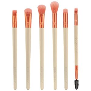 ecotools elements fiery eye makeup brush set, for eyeshadow & eyeliner, blending brushes for eyes, eco friendly makeup brushes, limited edition, orange, cruelty free & vegan, 6 piece set