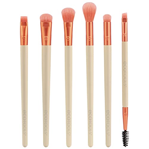 EcoTools Elements Fiery Eye Makeup Brush Set, For Eyeshadow & Eyeliner, Blending Brushes for Eyes, Eco Friendly Makeup Brushes, Limited Edition, Orange, Cruelty Free & Vegan, 6 Piece Set