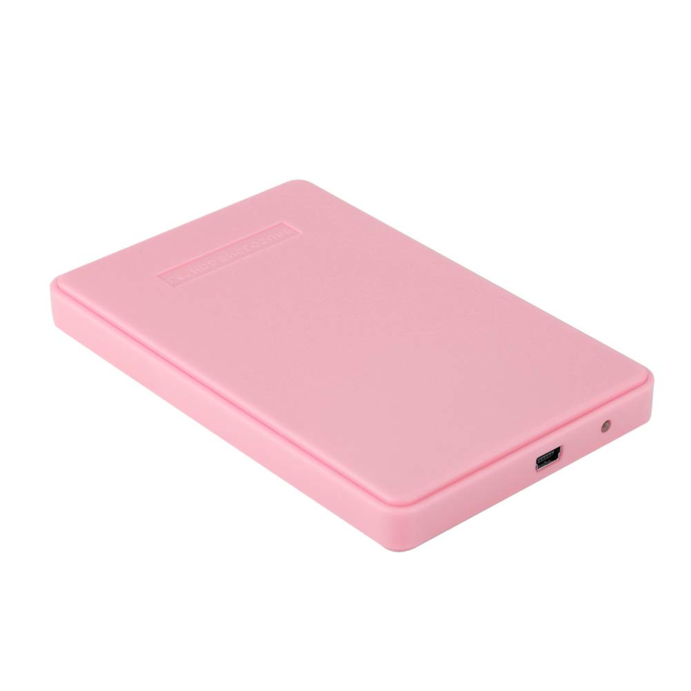 Yoidesu Hard Drive Enclosure, W25Q730M 2.5in 2TB HDD/SSD Portable External Hard Drive USB 2.0 SATA Mobile Hard Disk Box 480Mbps for Desktop Laptop Computer(Pink)