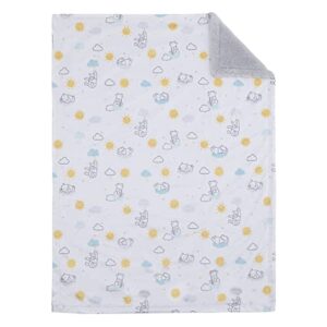 Disney Winnie The Pooh White, Yellow, and Aqua Sunshine and Clouds Super Soft Velboa with Sherpa Back Baby Blanket