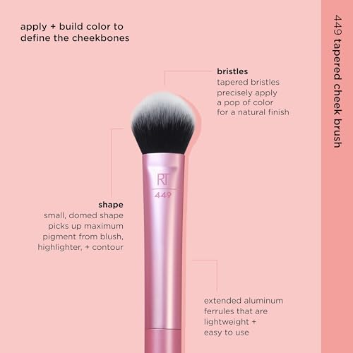 Real Techniques Tapered Cheek Makeup Brush, For Blush, Highlighter, Loose, Or Pressed Powder, Synthetic Bristles, Precise Makeup Application, Stocking Stuffer, Cruelty Free, 1 Count