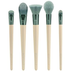 ecotools elements super-natural face makeup brush kit, for foundation, bronzer, blush, & eyeshadow, works best with liquid, cream, & powder products, synthetic bristles, 5 piece set