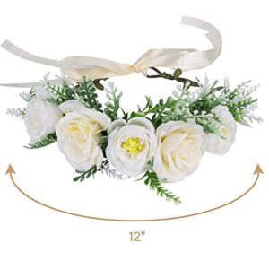 VeryMerryMakering Baby Shower Decoration for Mom To Be and Dad To Be, White Flowers style Tiara + White & Blue Sash + White & Blue Dad to be pin, Maternity Gift for Her and Him