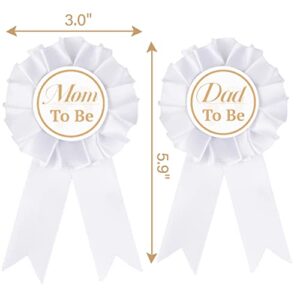 VeryMerryMakering Baby Shower Decoration for Mom To Be and Dad To Be, White Flowers style Tiara + White & Blue Sash + White & Blue Dad to be pin, Maternity Gift for Her and Him