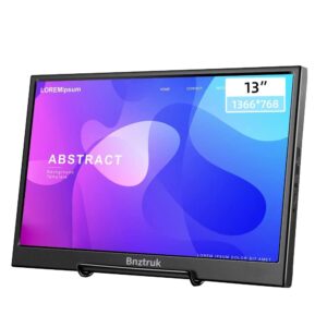 bnztruk 13 inch portable monitor hdmi hd 1366x768 external small hdmi monitor for computer laptop ps4 raspberry pi wiiu xbox 360 cctv windows 7/8/10,pc 16:9 display,60hz,lightweight/plug& play