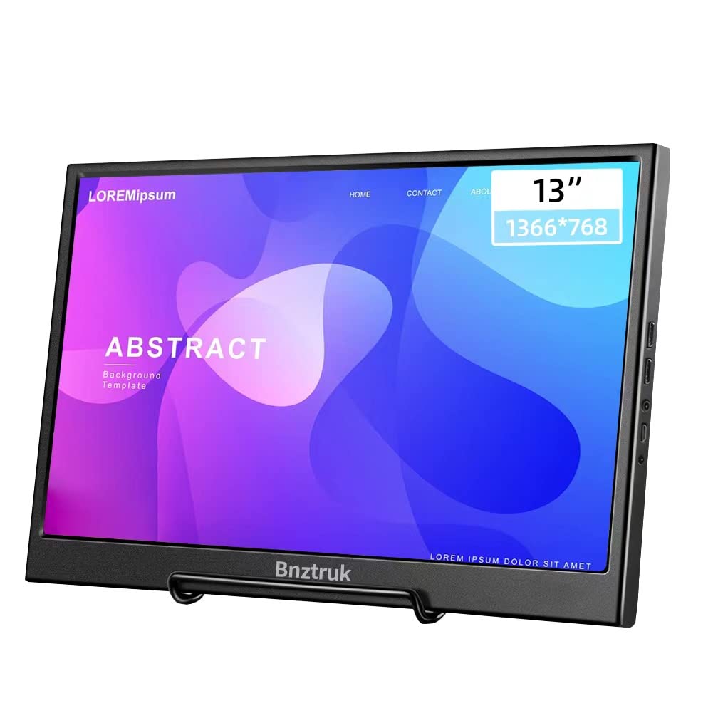 Bnztruk 13 Inch Portable Monitor HDMI HD 1366x768 External Small HDMI Monitor for Computer Laptop PS4 Raspberry Pi WiiU Xbox 360 CCTV Windows 7/8/10,PC 16:9 Display,60HZ,Lightweight/Plug& Play