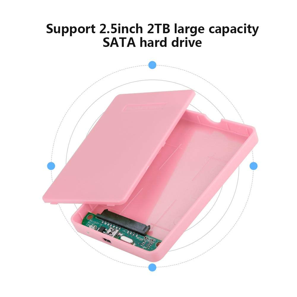 Yoidesu Hard Drive Enclosure, W25Q730M 2.5in 2TB HDD/SSD Portable External Hard Drive USB 2.0 SATA Mobile Hard Disk Box 480Mbps for Desktop Laptop Computer(Pink)