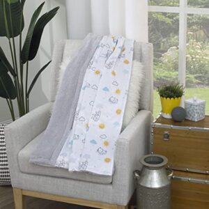 Disney Winnie The Pooh White, Yellow, and Aqua Sunshine and Clouds Super Soft Velboa with Sherpa Back Baby Blanket