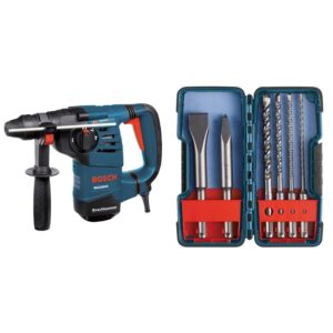 bosch 1-1/8-inch sds rotary hammer rh328vc with vibration control, bosch bluewithbosch 6 piece sds-plus masonry trade bit set, chisels and carbide, hcst006