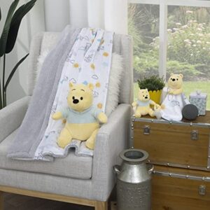 Disney Winnie The Pooh White, Yellow, and Aqua Sunshine and Clouds Super Soft Velboa with Sherpa Back Baby Blanket