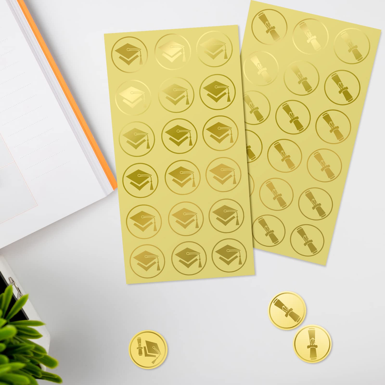 432 Pieces Grad Metallic Sticker Seals Gold Graduation Envelope Seals Grad Stickers for Envelopes Graduation Envelope Sticker Seals Graduation for College High School Graduation Party Favor Decor