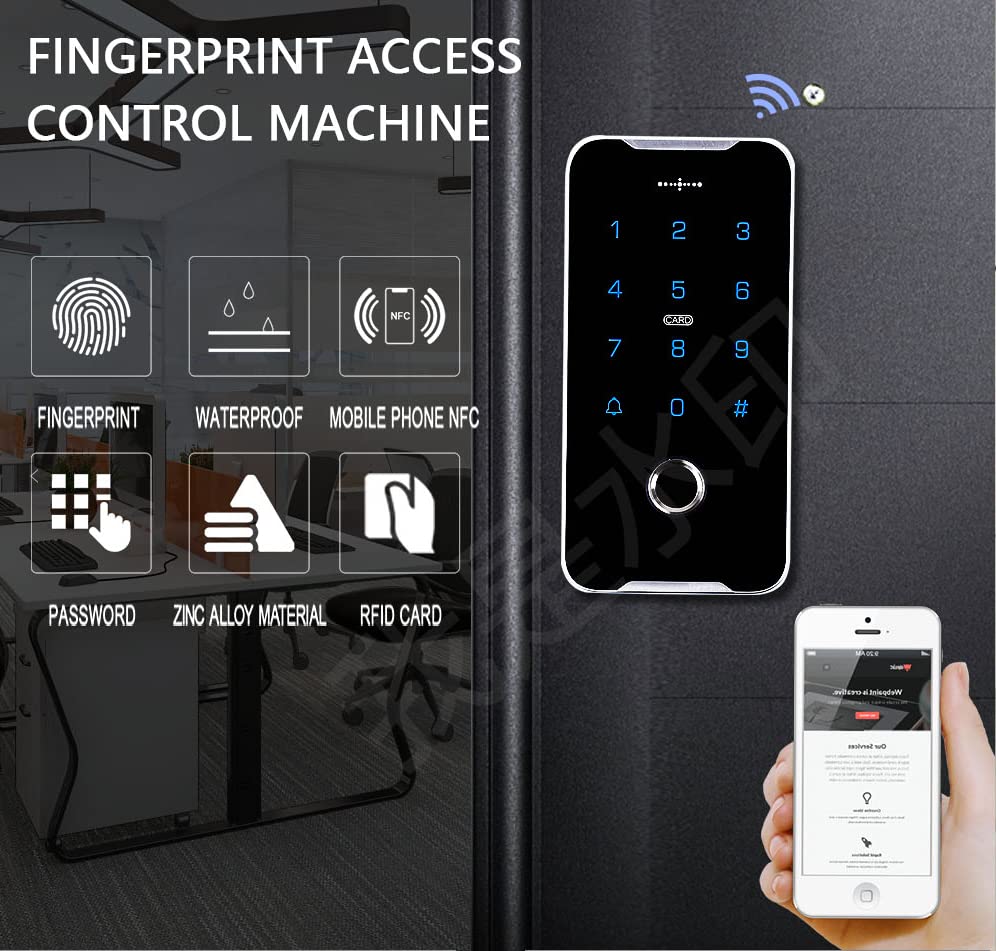 JASAG Fully Waterproof Fingerprints Access Control System Kit, Metal Shell RFID Keypad NFC Unlocking, with Upgraded 180KG (380lbs) Magnetic Lock and Professional Power Supply, for Door Lock Security