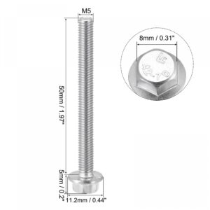 uxcell M5x50mm Hex Serrated Flange Bolts Screws Metric Thread 304 Stainless Steel 25pcs