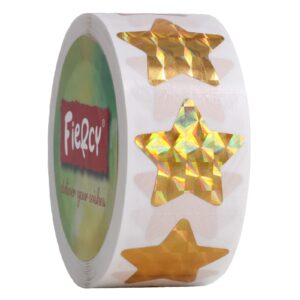 fiercy 1 inch gold star stickers with glitter holographic pattern, 500 pcs sparkling self-adhensive label roll, star shape reward stickers for kids behavior