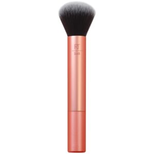 real techniques everything face makeup brush, flawless finish, streak free makeup application, for foundation, & powder makeup application, fluffy face brush, cruelty free, 1 count orange