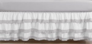 sweet jojo designs boho bohemian boy girl baby crib bed skirt nursery dust ruffle - grey white farmhouse shabby chic designer modern minimalist gray ruffle tassel fringe macrame cotton neutral unisex