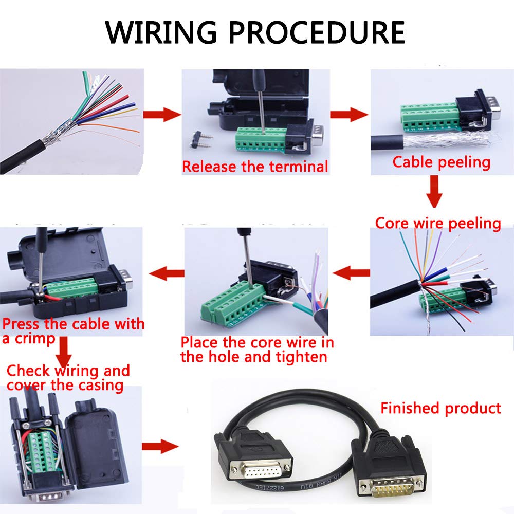 ANMBEST DB15 Solderless Serial to 15-pin Port Terminal Male Adapter Connector Breakout Board with Case Long Bolts Nuts (2PCS Male)