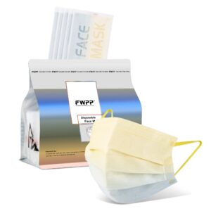 fwpp disposable face masks wide flat earloop individually wrapped 3 layer spunlace non-woven fabric yellow grey gradient 50pcs