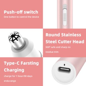 Ear and Nose Hair Trimmer, Rechargeable Painless Eyebrow Trimmer Portable Facial Hair Trimmers Shaver Clipper Dual Edge Blades for Men and Women (Pink)