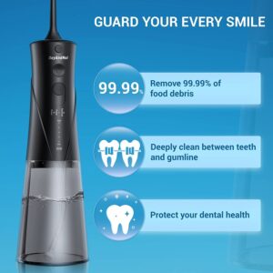 Professional Cordless Water Dental Flosser - DayAndNai Portable Waterproof Teeth Cleaner Picks USB Rechargeable Oral Irrigator for Home Travel Braces with 5 Flossing Tips 3 Modes,Black