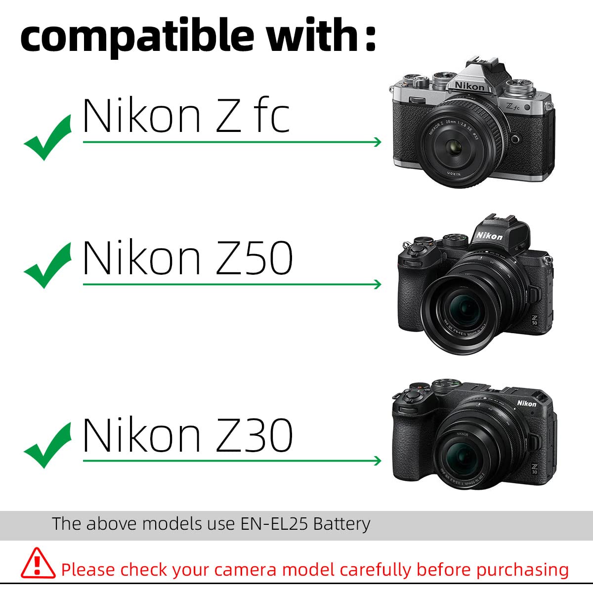 Glorich EP-5G DC Coupler EN-EL25 ENEL25 EN-EL25a ENEL25a Dummy Battery EH-5 AC Power Supply Adapter Power Connector for Nikon Z fc Zfc Z30 Z50, with fully decoded Smart Chip