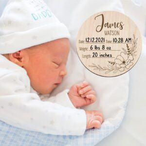 Mayyi Newborn Birth Announcement Sign,Personalized Newborn Handprint and Footprint Sign,Custom Engraved Wooden Baby Name Sign,Newborn Photo Props, Hello World Newborn Announcement for Hospital