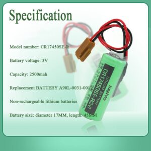 WELLVEUS 5PCS 3V CR17450SE-R / A98L-0031-0012 2500mah PLC Battery for FANUC with Plug