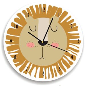 foduoduo lion wall clock - kids room decor-pink and beige nursery - lion nursery clock - lion nursery art clock - bedroom decor 15 inches